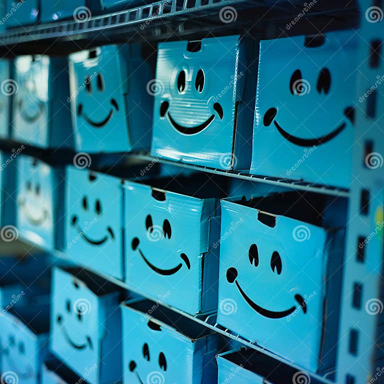 Smiley Face Boxes on a Shelf Stock Image - Image of smiley, shelf ...