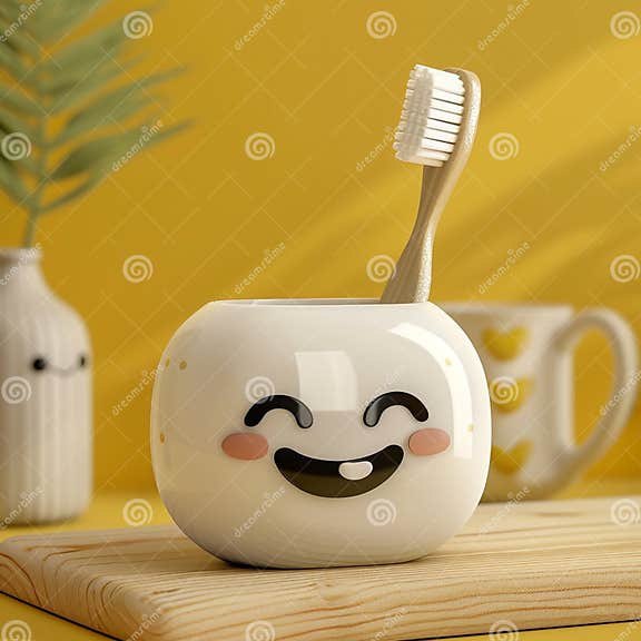 Smiley Face Brushing Teeth with Toothbrush Stock Illustration ...