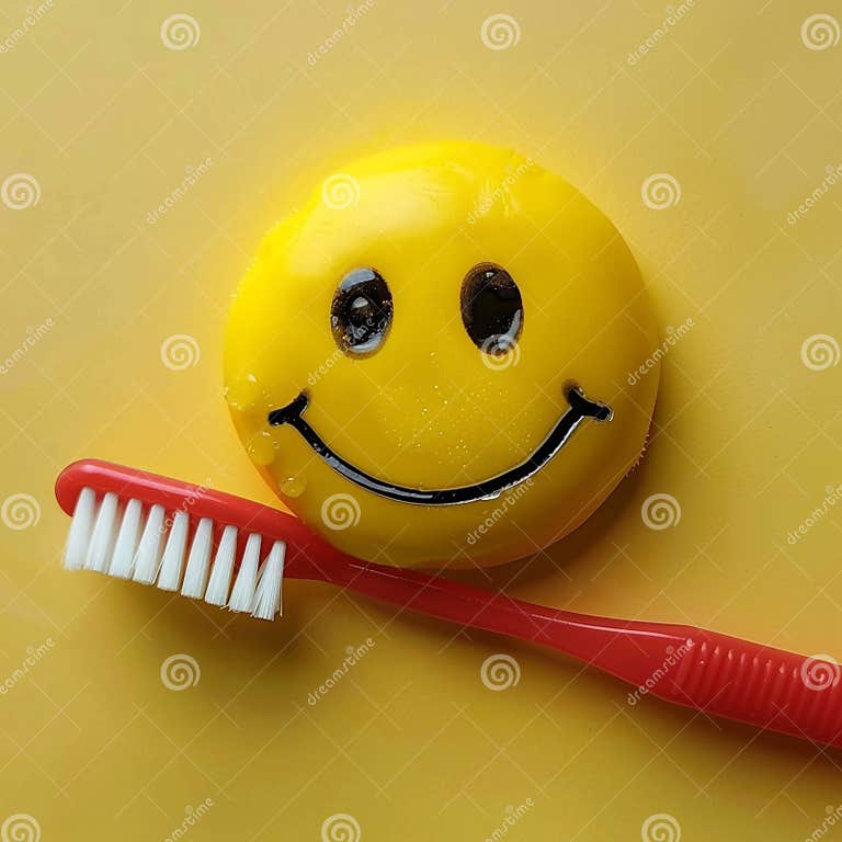 Smiley Face Brushing Teeth with Toothbrush Stock Illustration ...