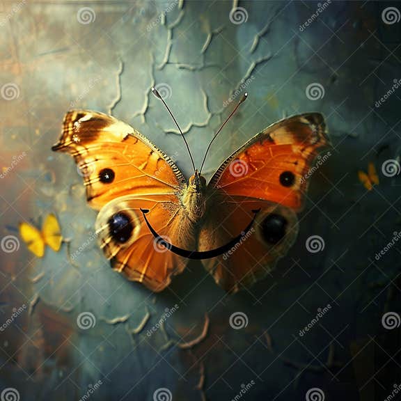 Smiley Face with Butterfly Flying Gracefully Stock Illustration ...