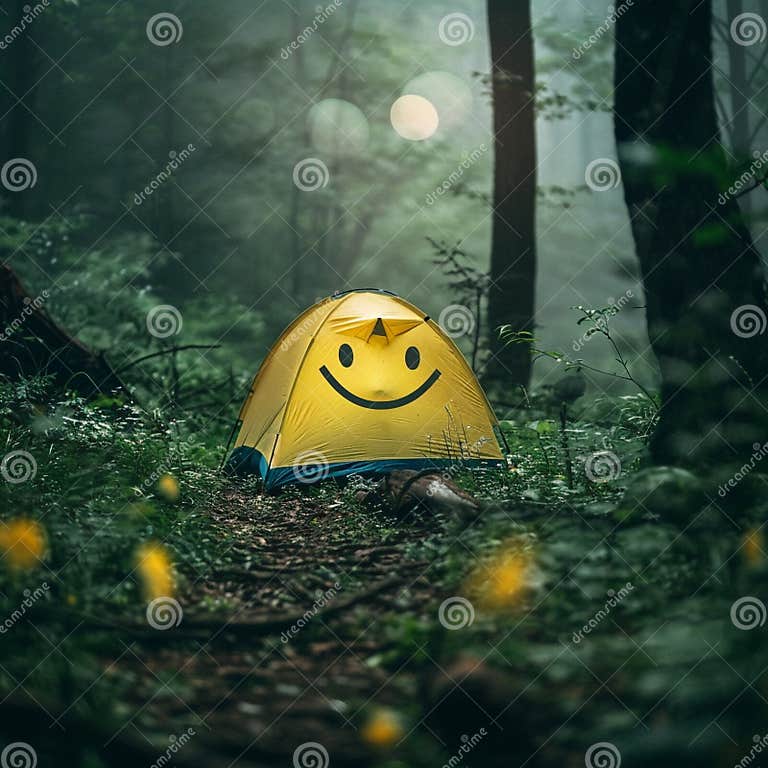 Smiley Face Camping in the Wilderness Stock Illustration - Illustration ...