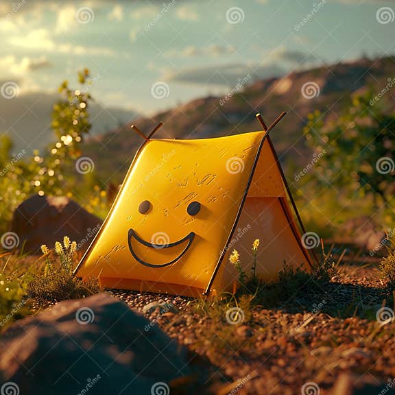 Smiley Face Camping in the Wilderness Stock Illustration - Illustration ...