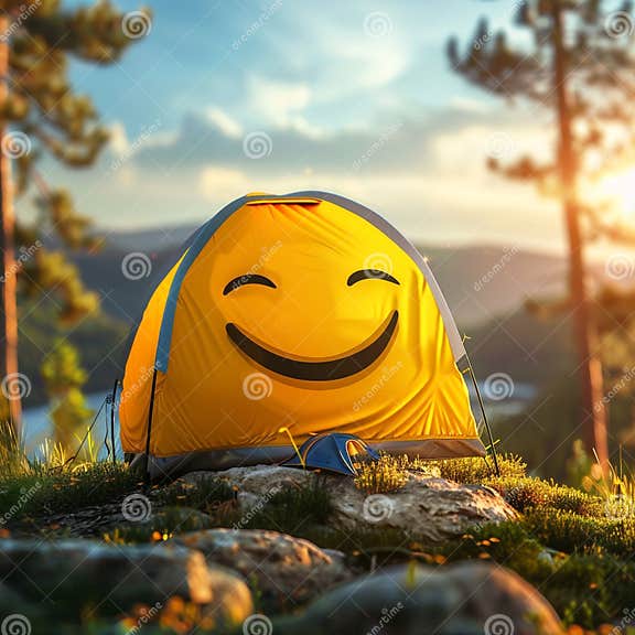 Smiley Face Camping in the Wilderness Stock Illustration - Illustration ...