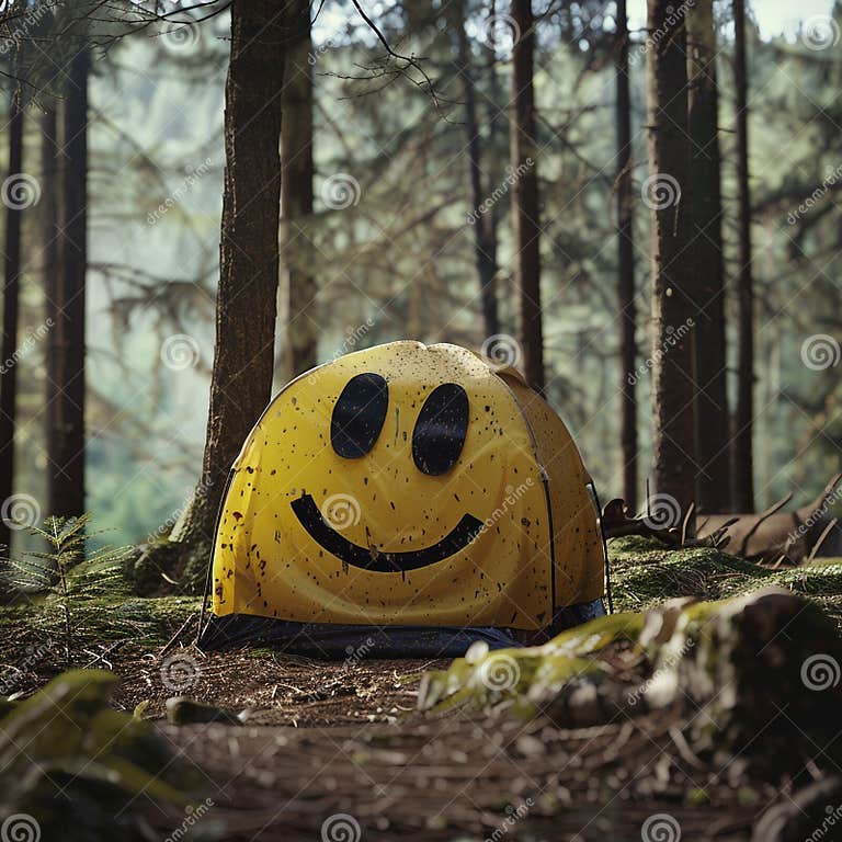Smiley Face Camping in the Wilderness Stock Illustration - Illustration ...