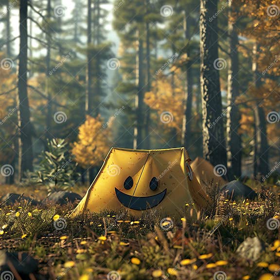 Smiley Face Camping in the Wilderness Stock Illustration - Illustration ...