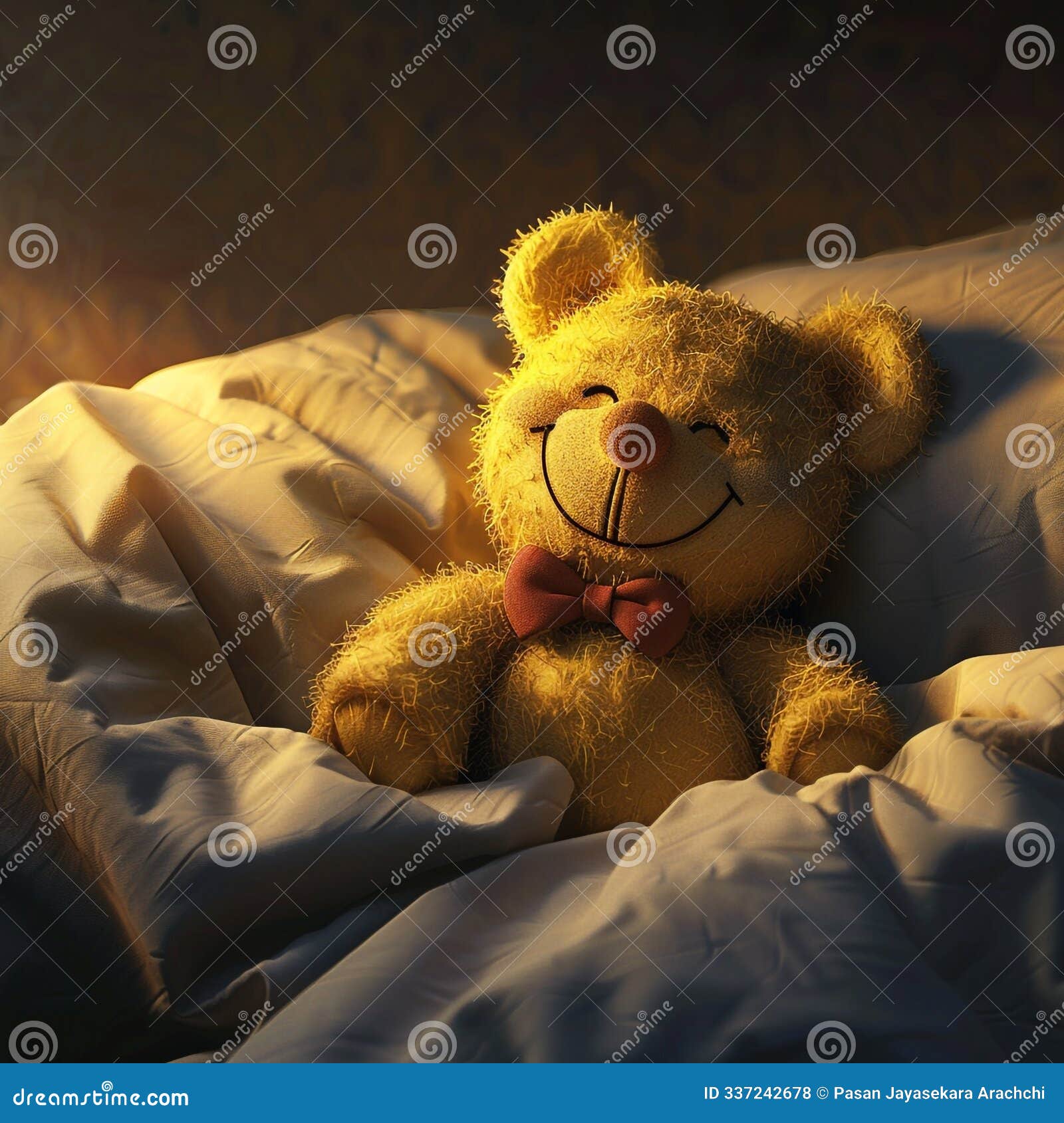 Smiley Face Cuddling Teddy Bear at Night Stock Illustration ...