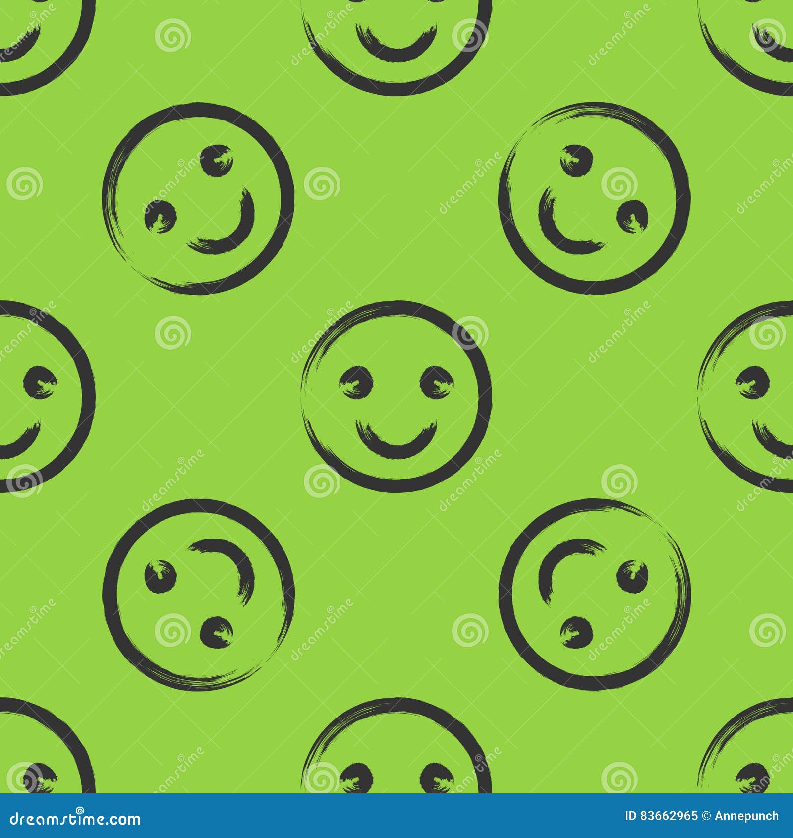 Smiley Face Drawn with a Brush. Seamless Pattern. Green, Black. Stock ...