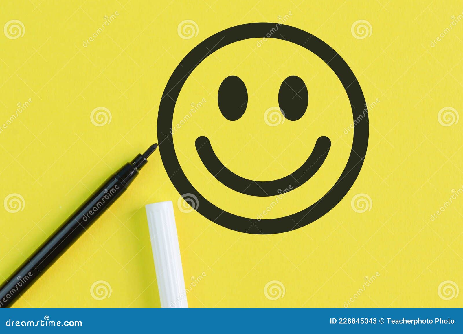 Smiley Face Drawn on Yellow Background. Customer Feedback and ...