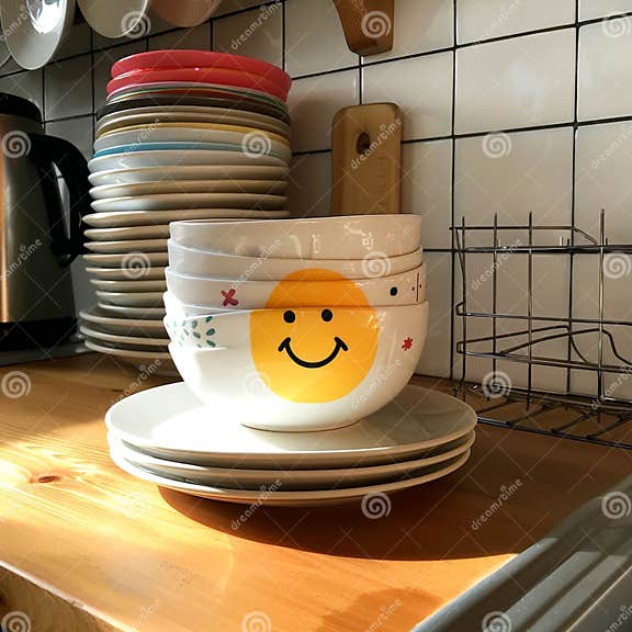 Smiley Face Drying Dishes with a Dishcloth Stock Illustration ...