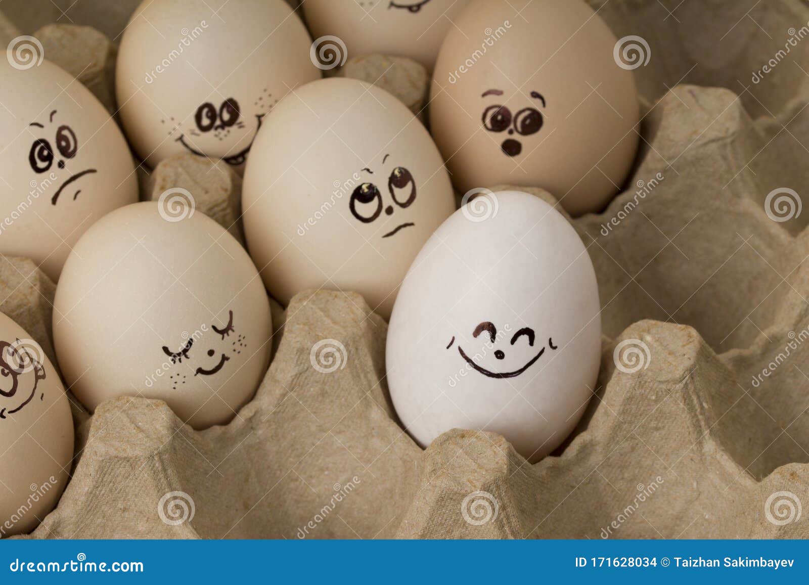 Smiley Face on Eggs in Egg Box.Happy Easter Concept Stock Photo - Image ...