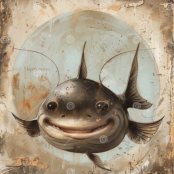 Smiley Face Exploring Underwater with Catfish Stock Illustration ...