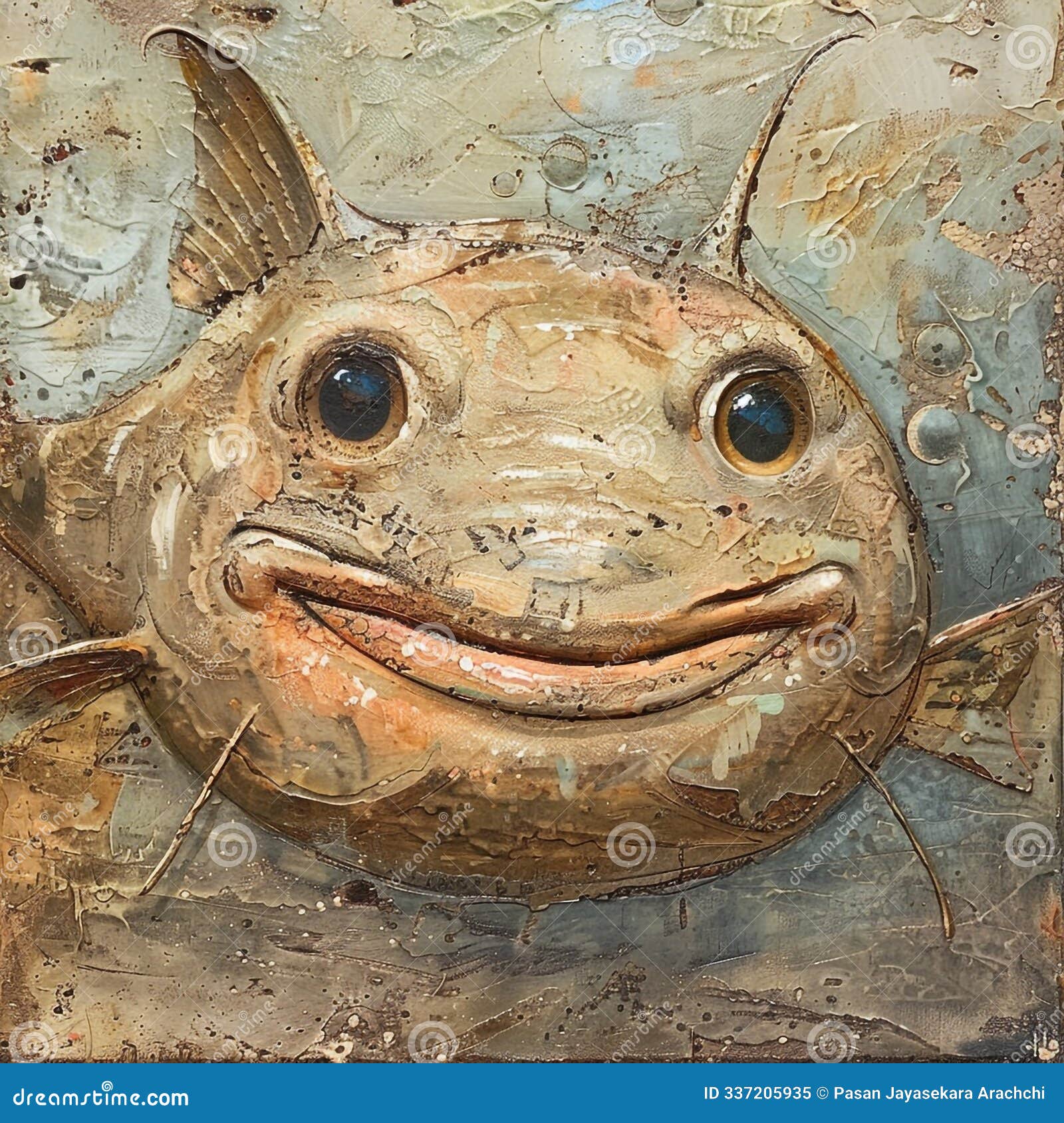Smiley Face Exploring Underwater with Catfish Stock Illustration ...