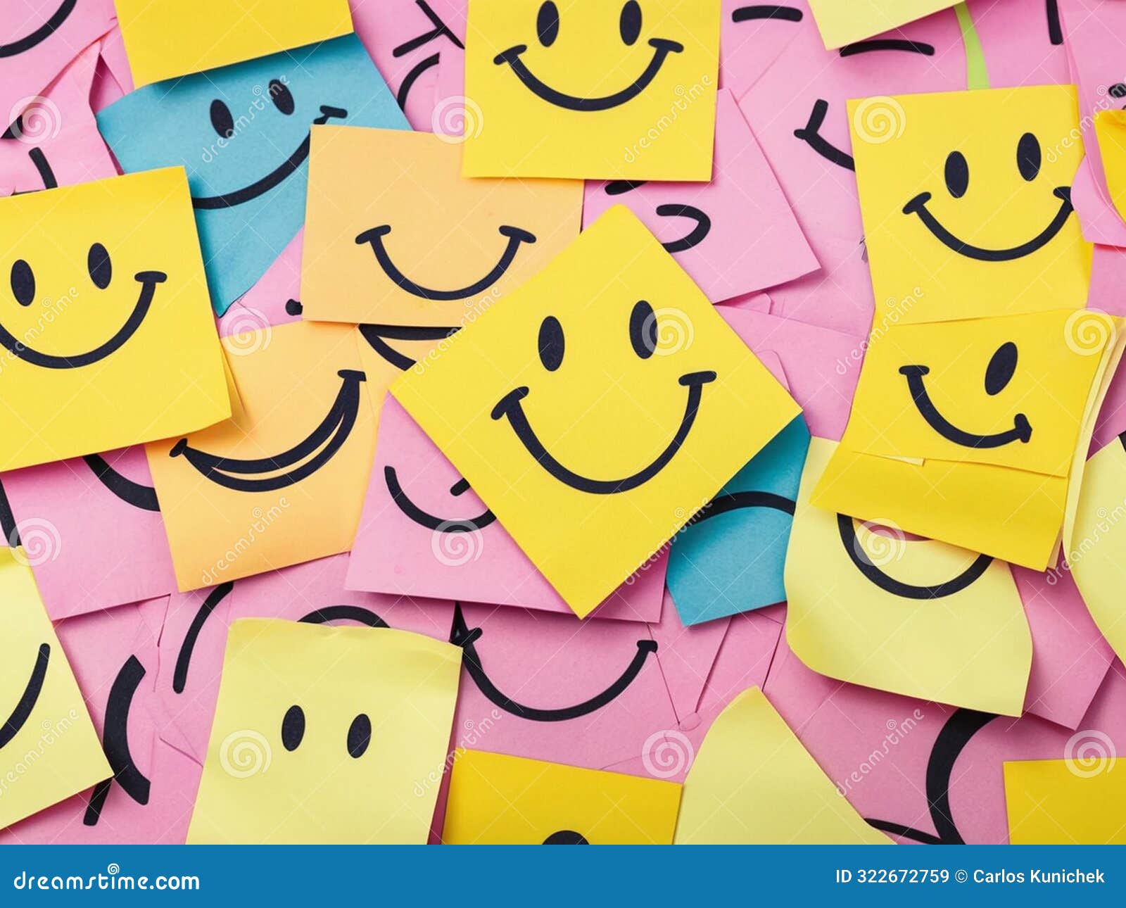 Smiley Face Expression Drawing on Yellow Sticky Post on Colorful ...