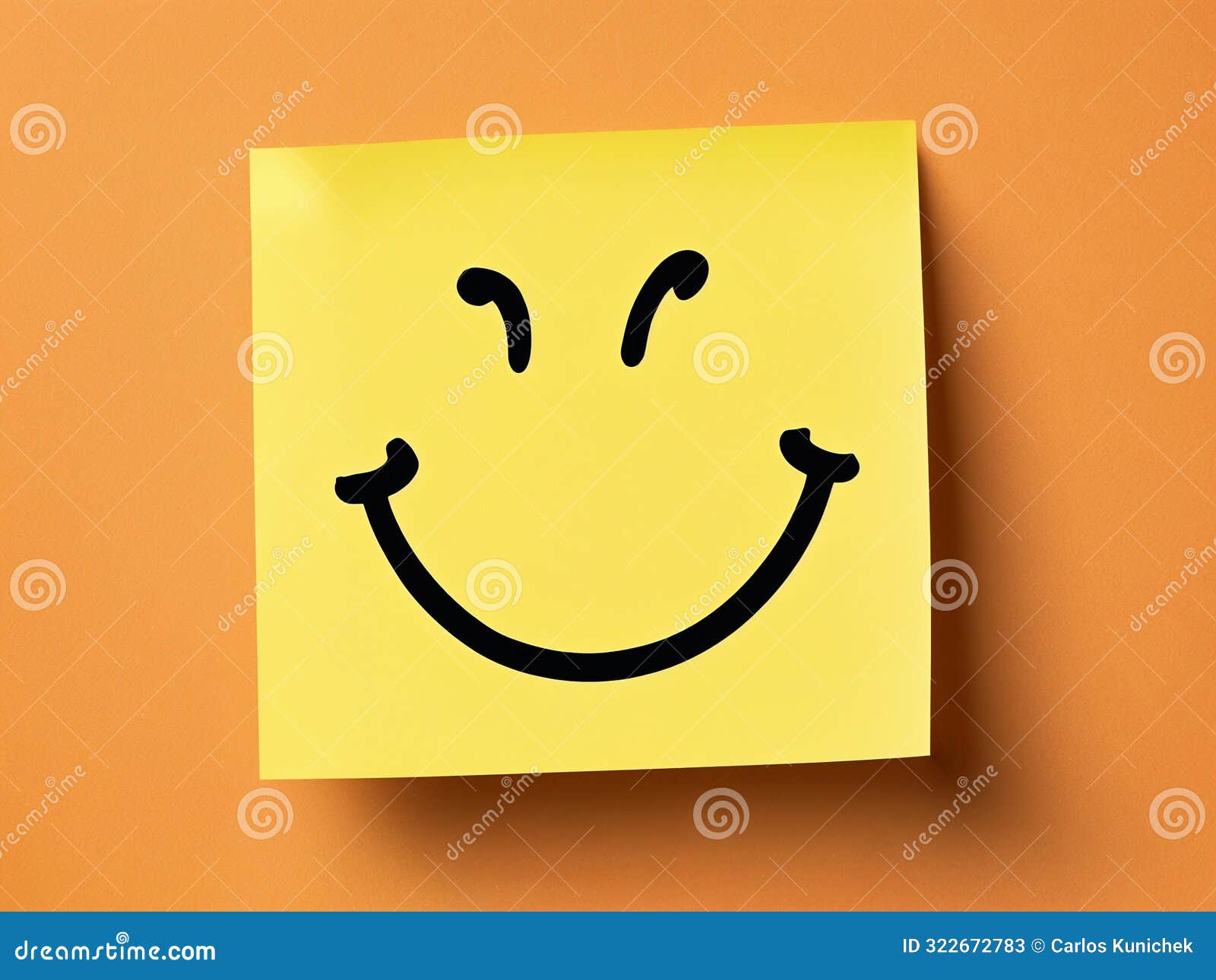 Smiley Face Expression Drawing on Yellow Sticky Post on Colorful ...