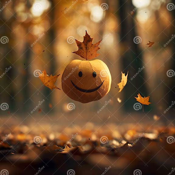 Smiley Face Floating with a Leaf in the Breeze Stock Illustration ...