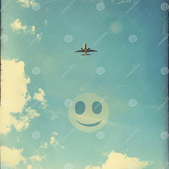 Smiley Face Flying Airplane in the Sky Stock Illustration ...