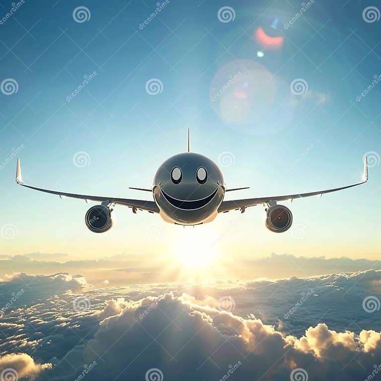 Smiley Face Flying Airplane in the Sky Stock Illustration ...