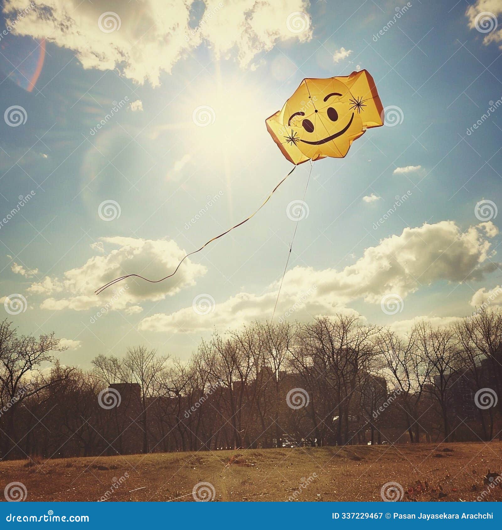Smiley Face Flying a Kite in a Park on a Windy Day Stock Illustration ...