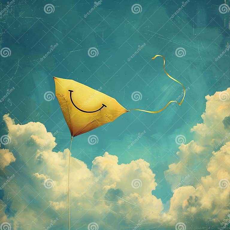 Smiley Face Flying a Kite in the Sky Stock Illustration - Illustration ...
