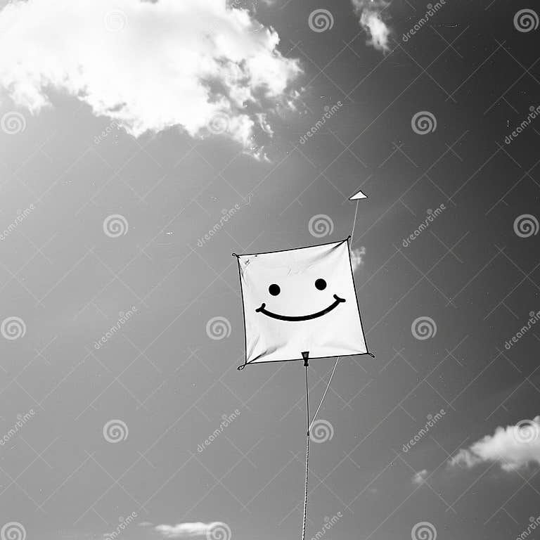 Smiley Face Flying a Kite in the Sky Stock Illustration - Illustration ...