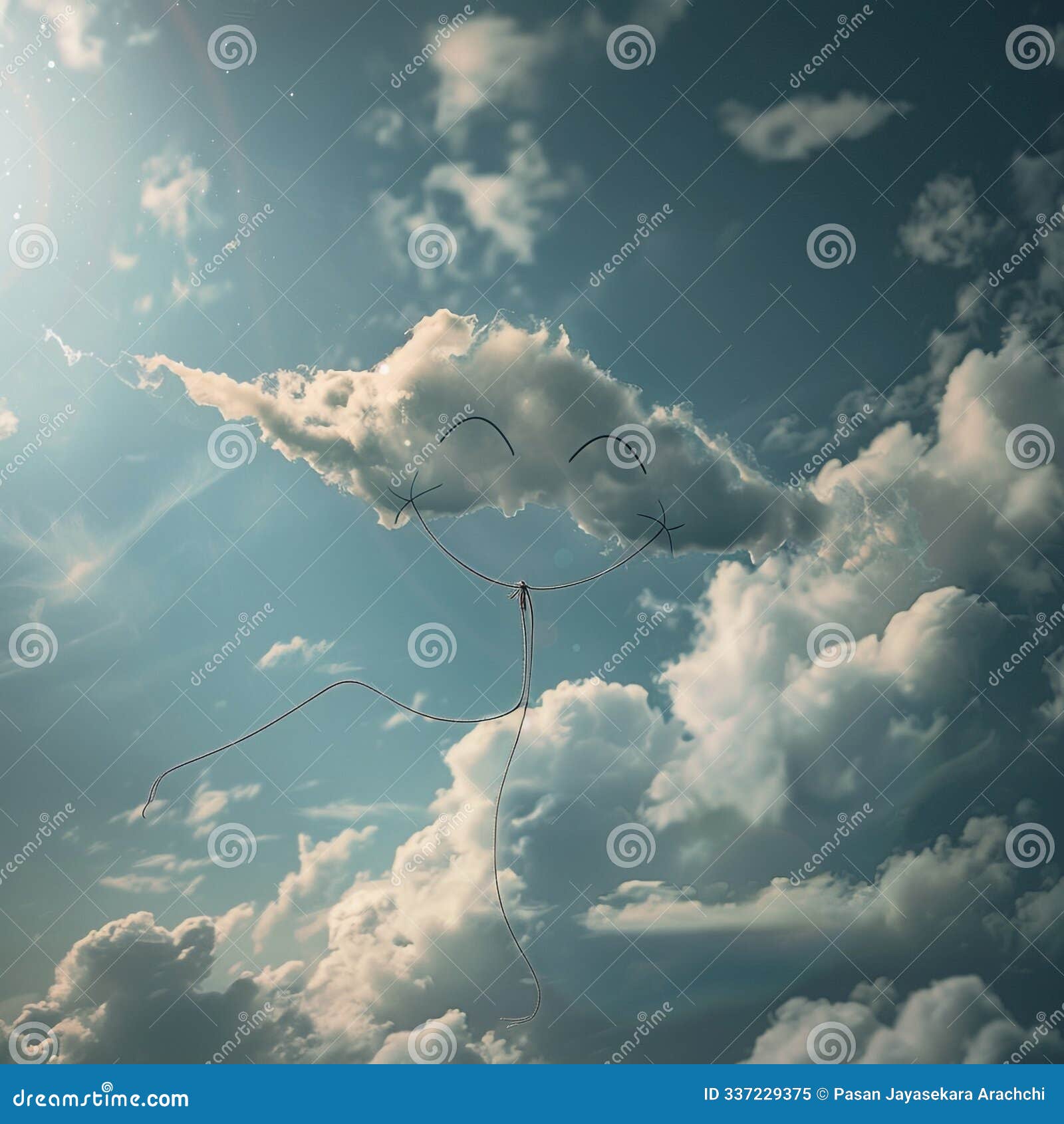 Smiley Face Flying a Kite in the Sky Stock Illustration - Illustration ...