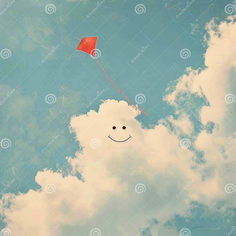 Smiley Face Flying a Kite in the Sky Stock Illustration - Illustration ...
