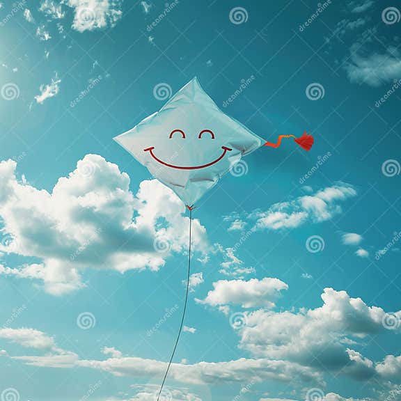 Smiley Face Flying a Kite in the Sky Stock Illustration - Illustration ...