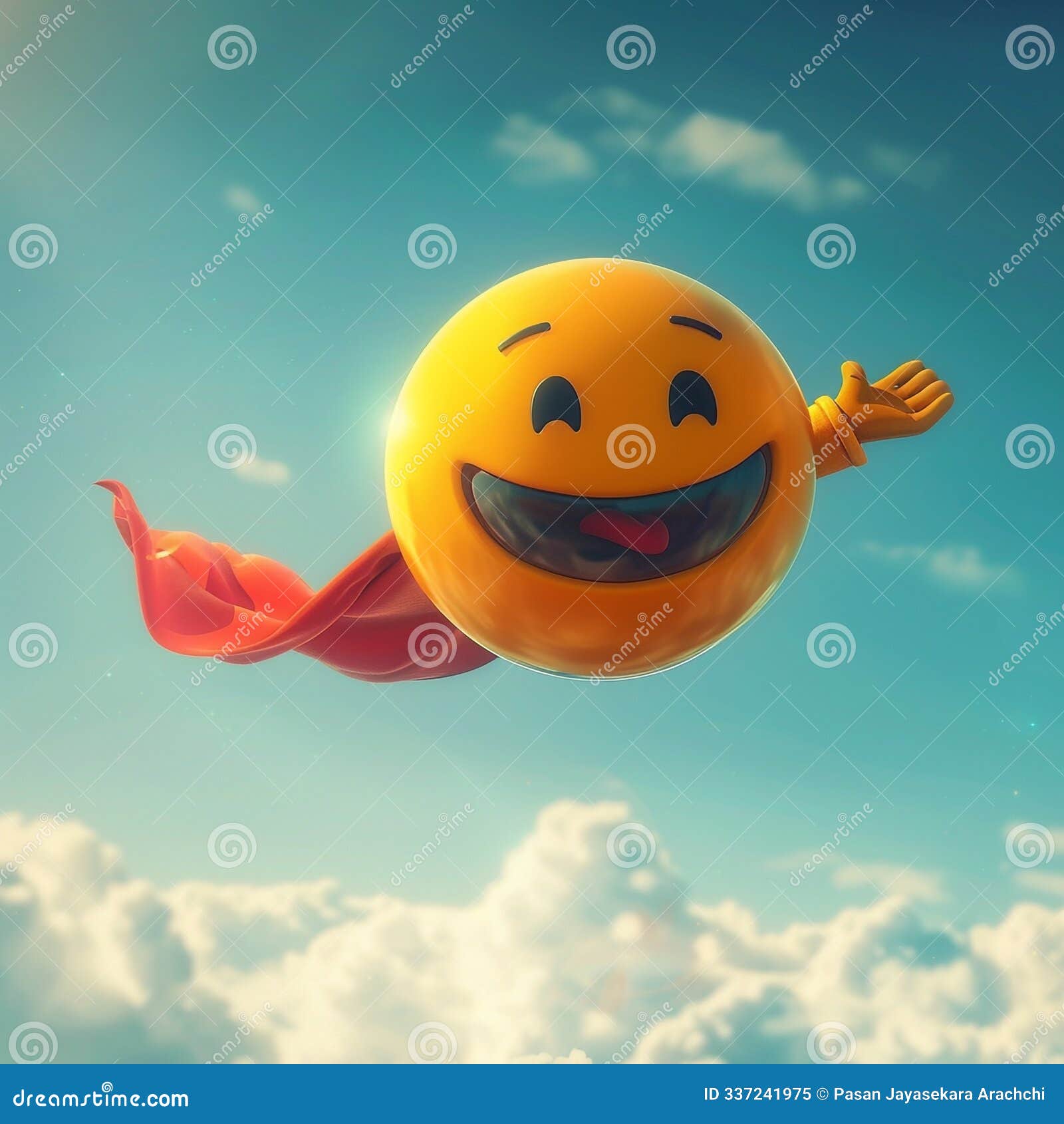 Smiley Face Flying in the Sky with a Superhero Cape Stock Illustration ...