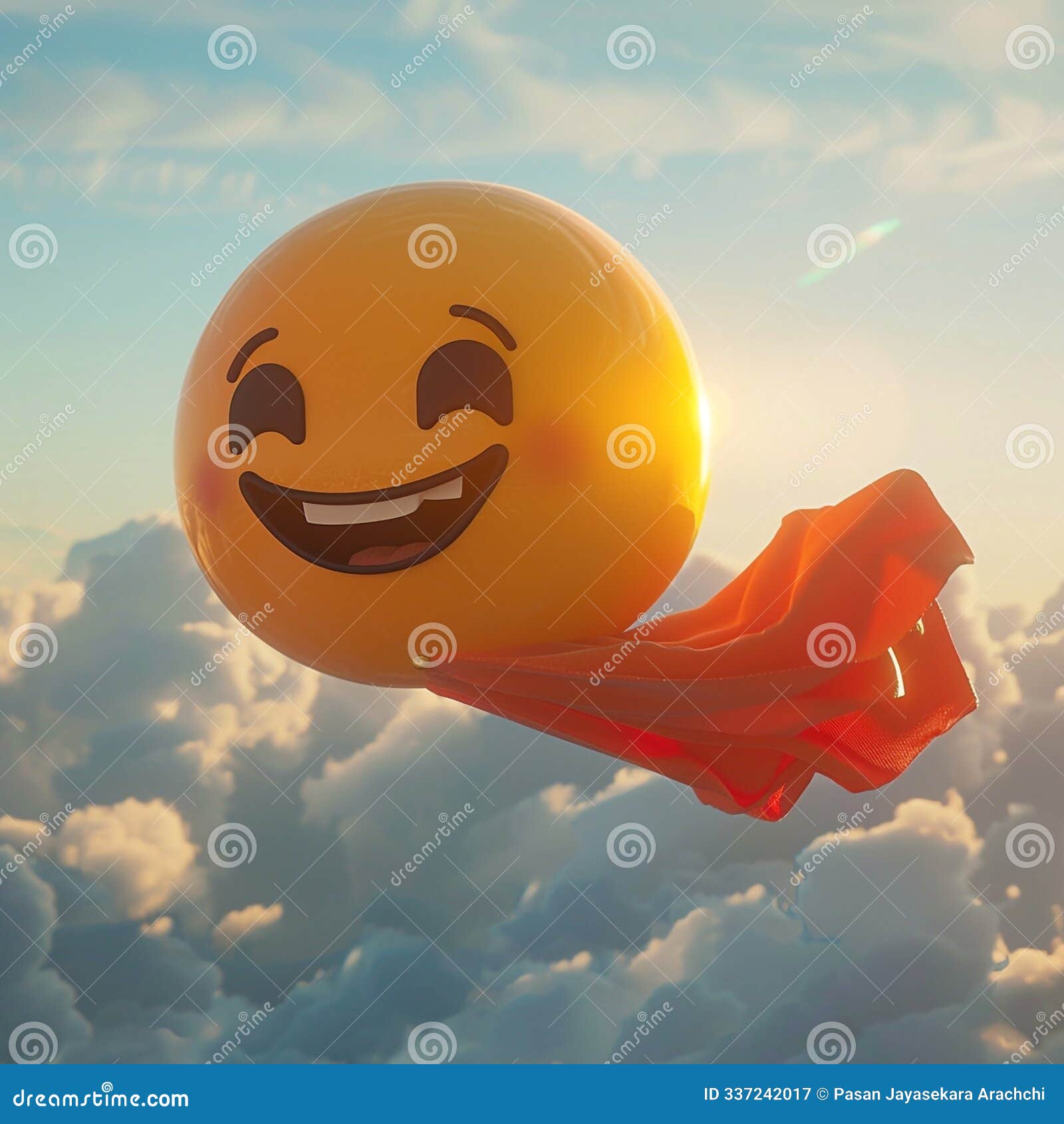 Smiley Face Flying in the Sky with a Superhero Cape Stock Illustration ...