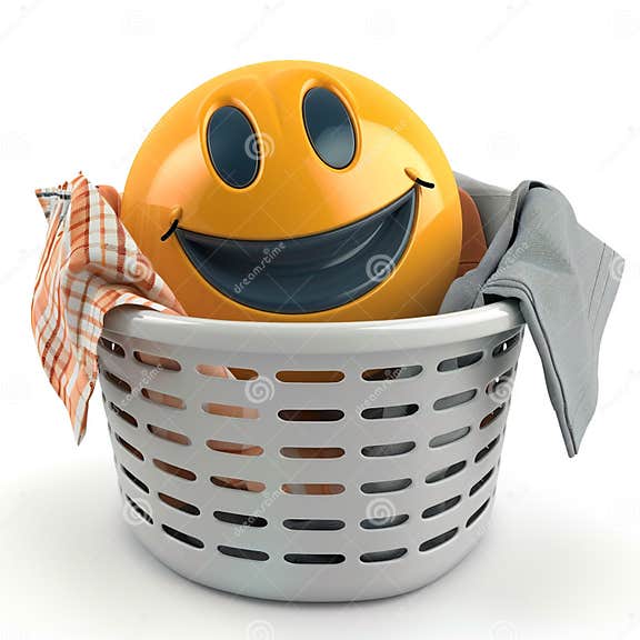 Smiley Face Folding Clothes in a Laundry Basket Stock Illustration ...