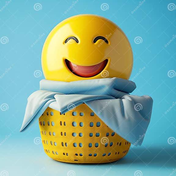 Smiley Face Folding Clothes in a Laundry Basket Stock Illustration ...