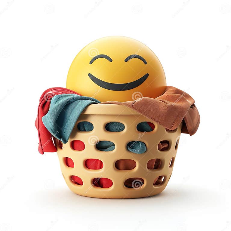 Smiley Face Folding Clothes in a Laundry Basket Stock Illustration ...