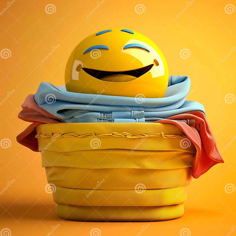 Smiley Face Folding Clothes in a Laundry Basket Stock Illustration ...