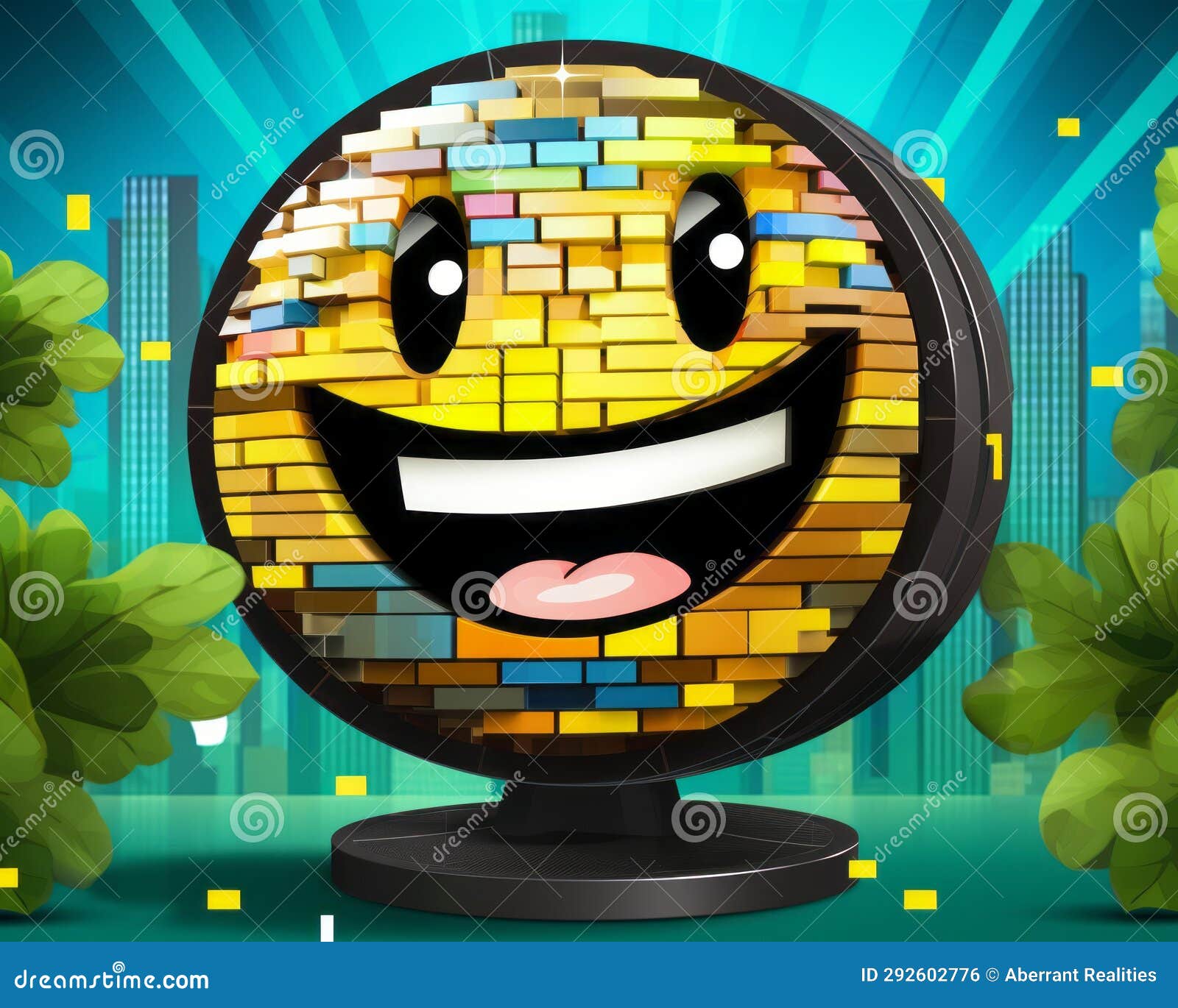 A Smiley Face in Front of a Cityscape Stock Illustration - Illustration ...