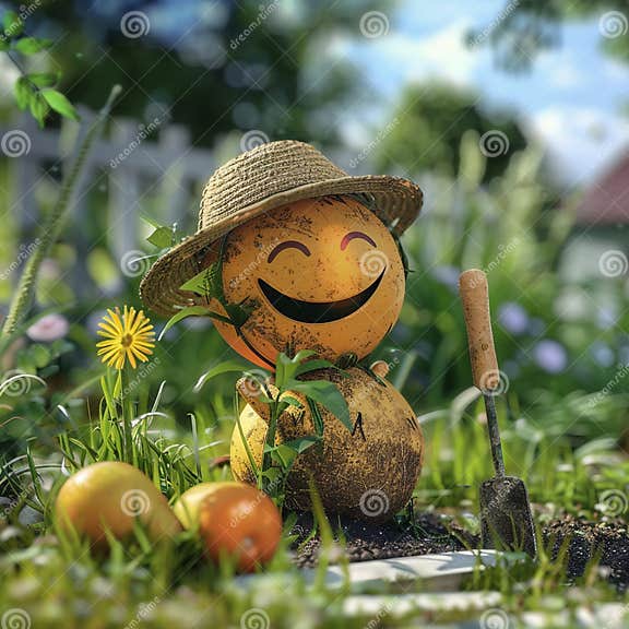 Smiley Face Gardening in the Backyard Stock Illustration - Illustration ...