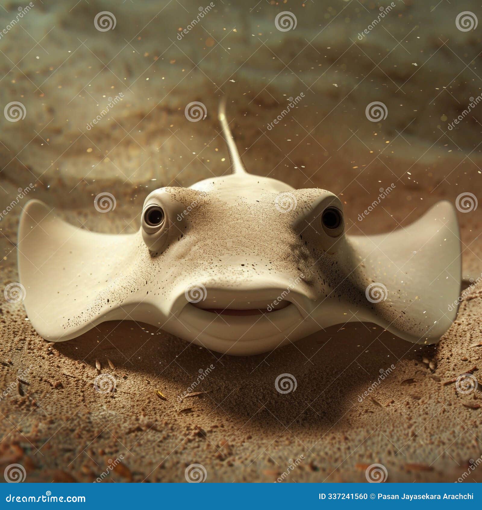 Smiley Face Gliding on Ocean Floor with Stingray Stock Illustration ...