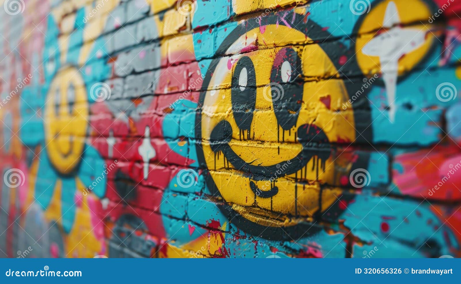Smiley Face Graffiti on Painted Brick Wall Stock Illustration ...