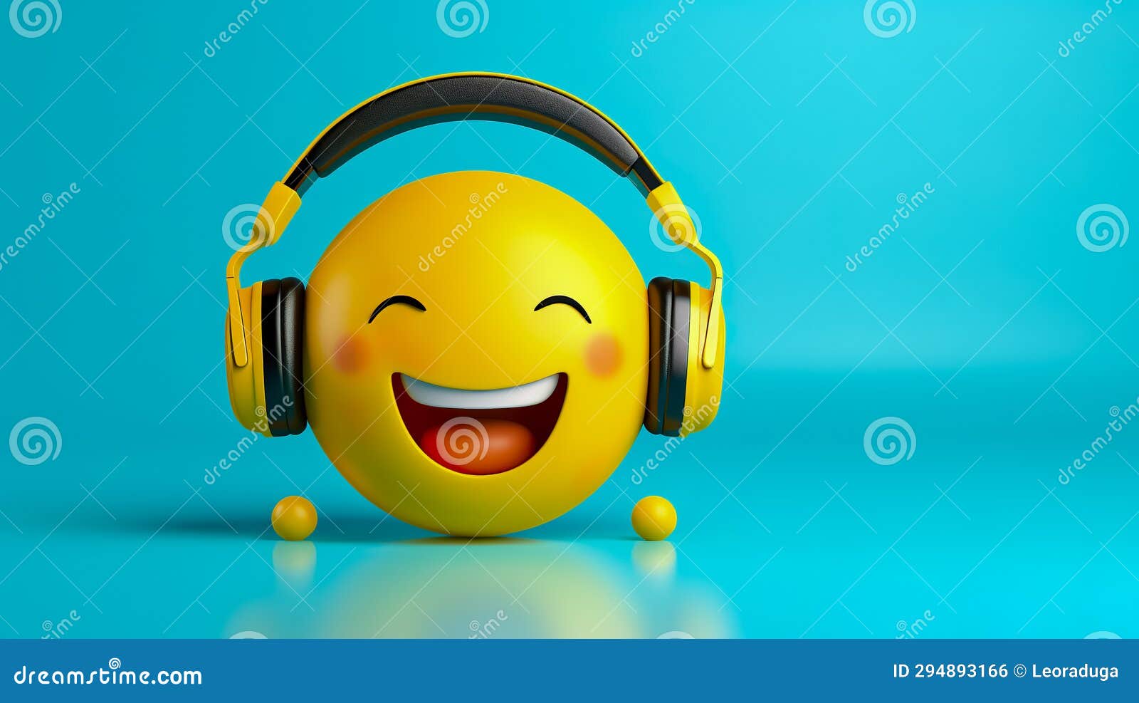 Smiley Face with Headphones on Solid Color Background Stock ...