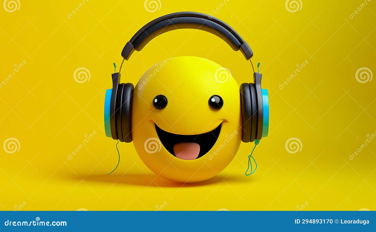 Smiley Face with Headphones on Solid Color Background Stock ...