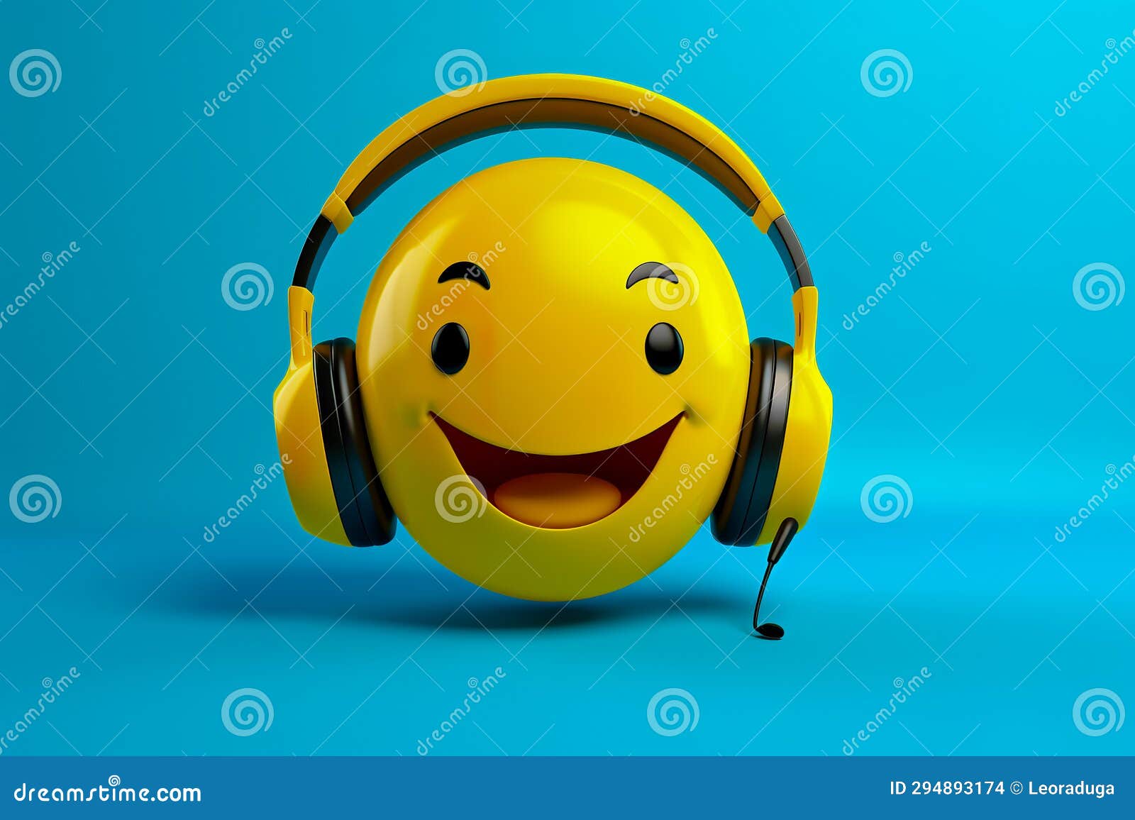 Smiley Face with Headphones on Solid Color Background Stock ...