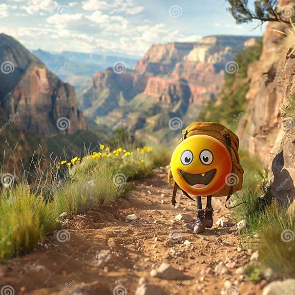 Smiley Face Hiking Mountain Trail with Backpack Stock Illustration ...