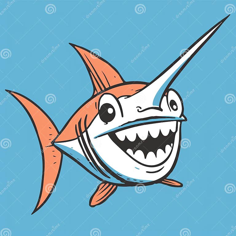 Smiley Face Holding Swordfish in Ocean Setting Stock Illustration ...