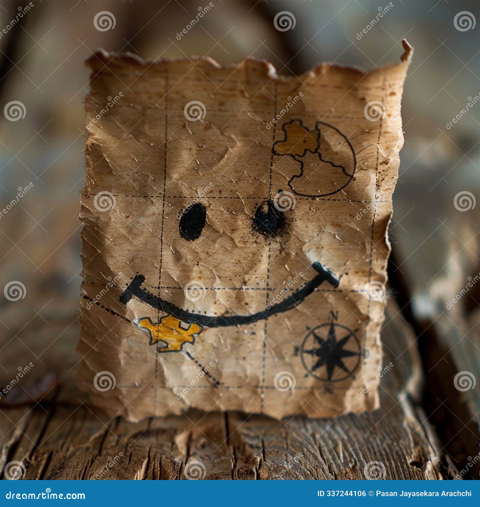 Smiley Face Holding Treasure Map Searching for Hidden Treasure Stock ...