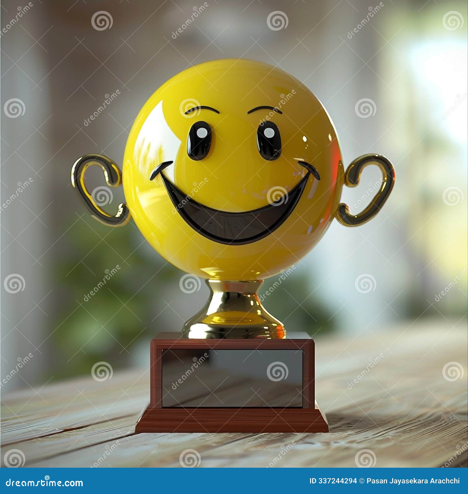 Smiley Face Holding Trophy Winning First Place Stock Illustration ...