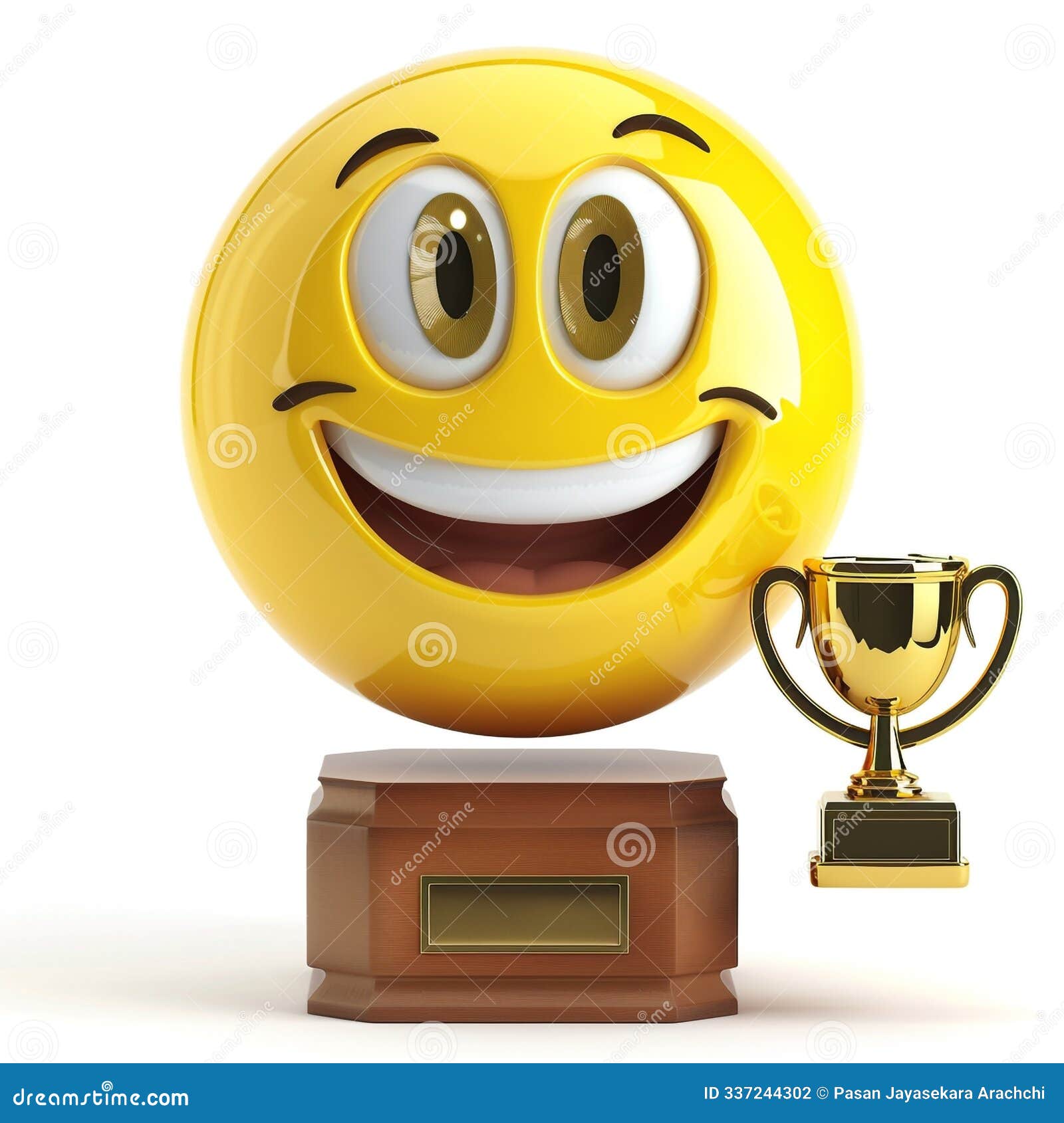 Smiley Face Holding Trophy Winning First Place Stock Illustration ...