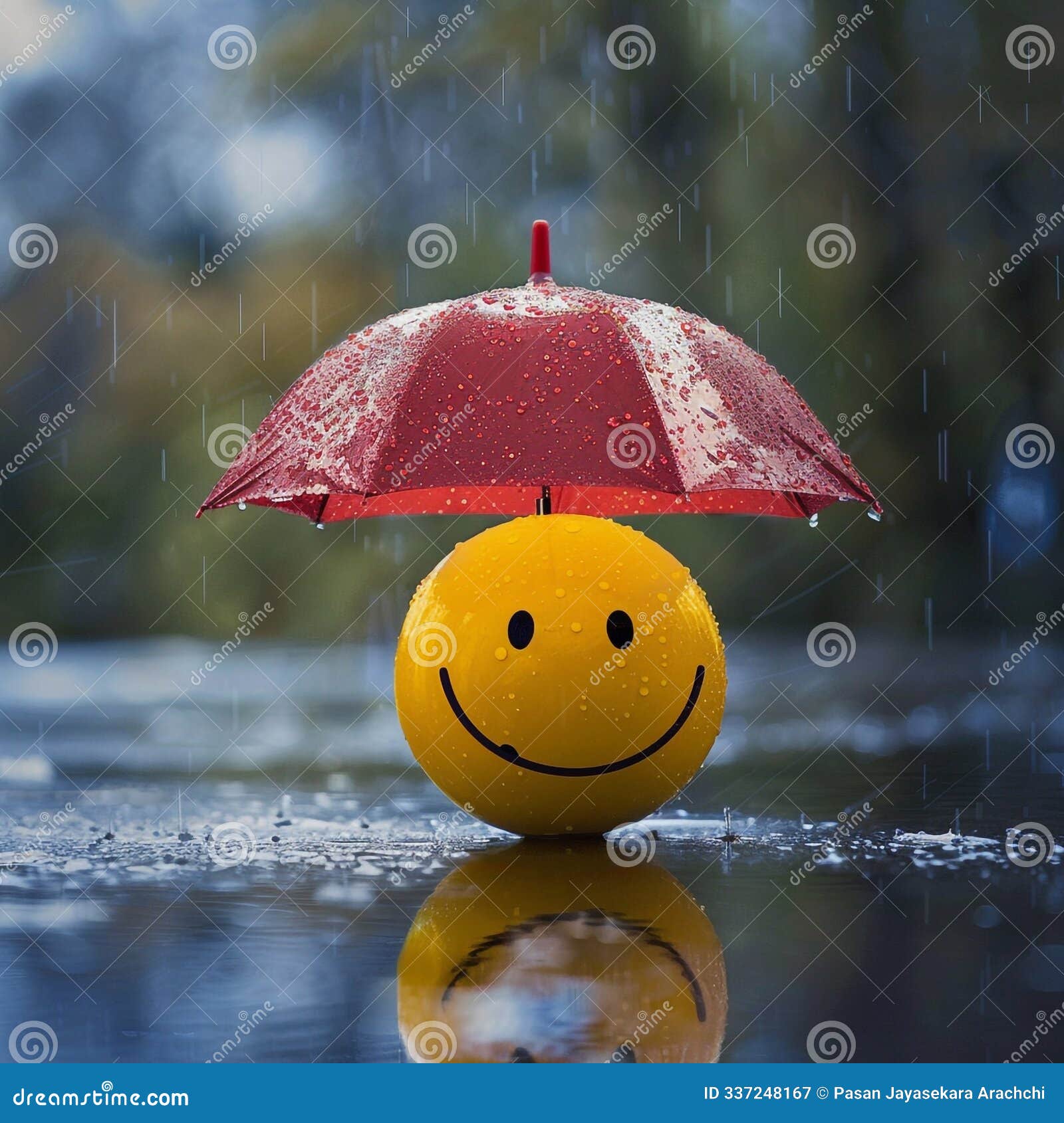 Smiley Face Holding Umbrella Shielding from Rain Stock Illustration ...