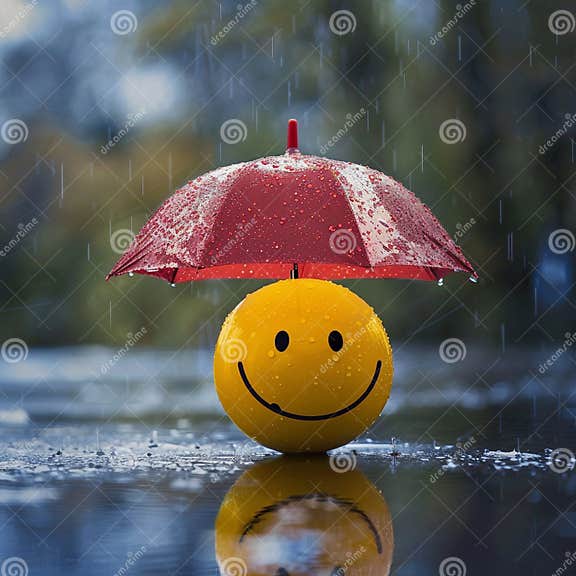 Smiley Face Holding Umbrella Shielding from Rain Stock Illustration ...