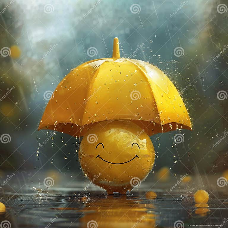 Smiley Face Holding Umbrella Shielding from Rain Stock Illustration ...