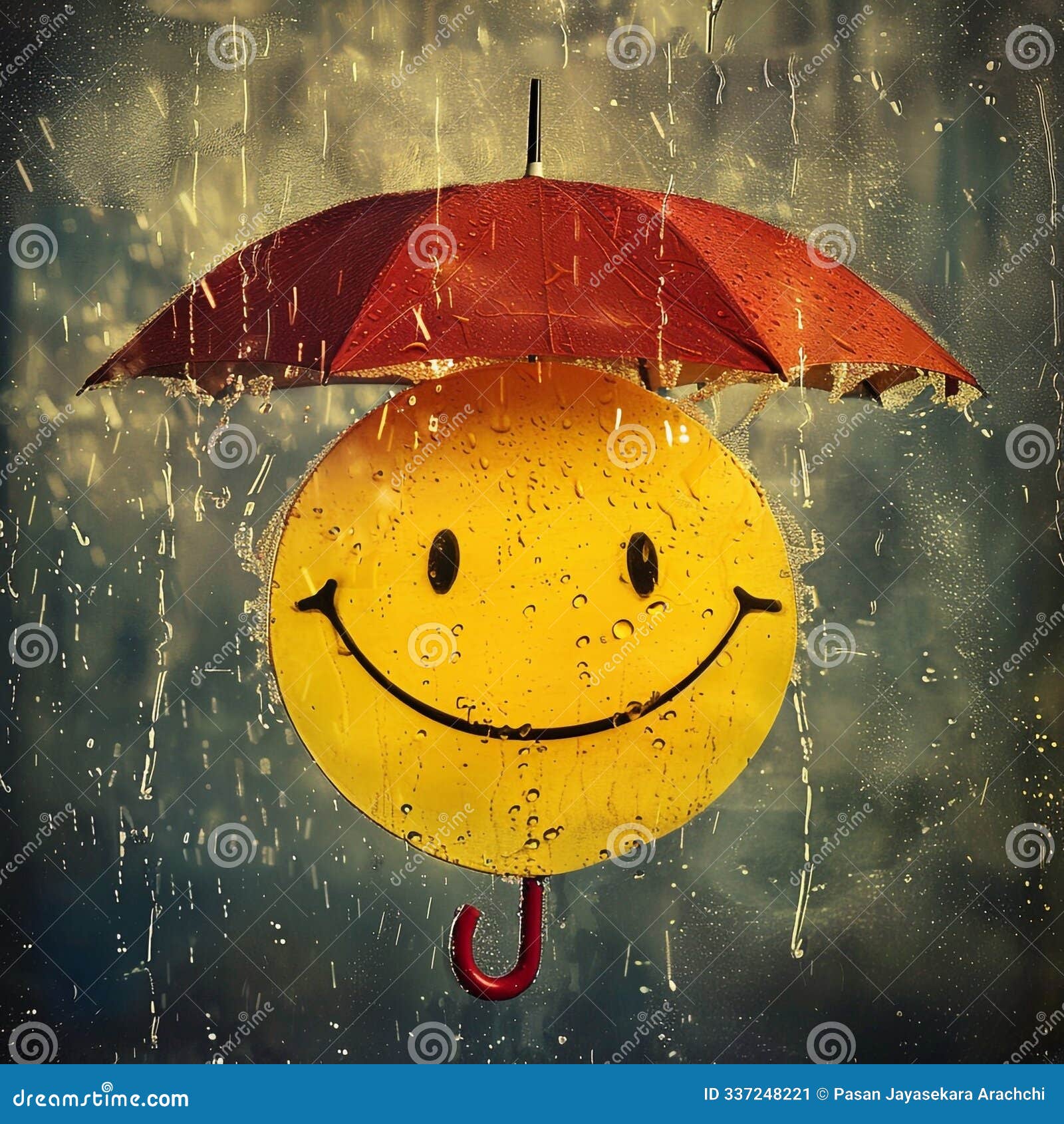 Smiley Face Holding Umbrella Shielding from Rain Stock Illustration ...