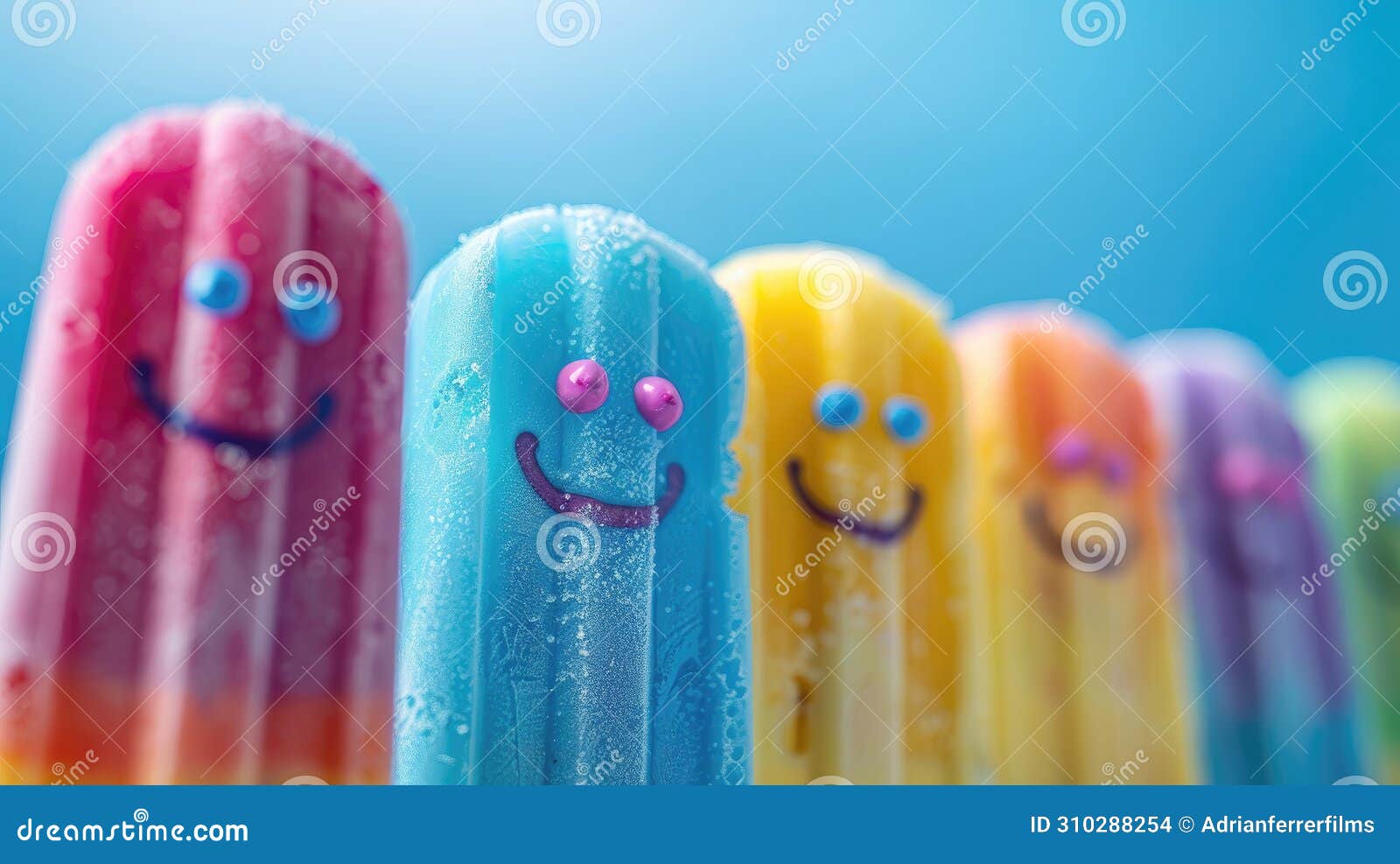 Smiley Face Ice Pops on a Bright Blue Background. Stock Photo - Image ...